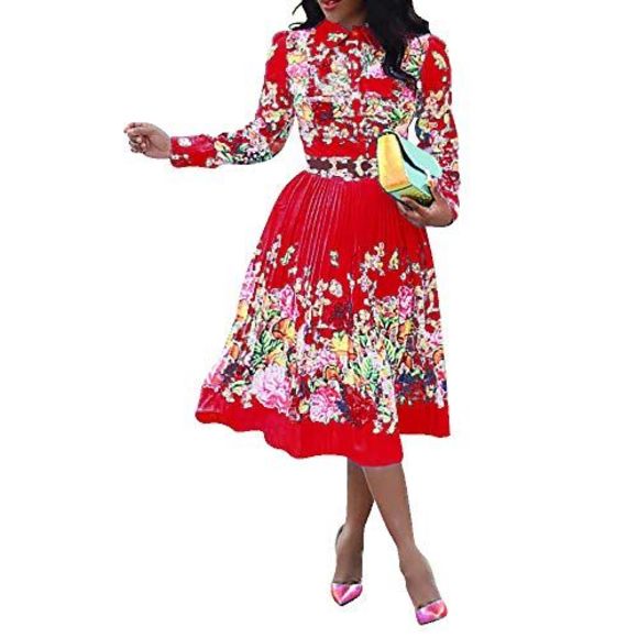 VERWIN | Dresses | Verwin Lapel Threequarter Sleeve Knee Length Pleated ...